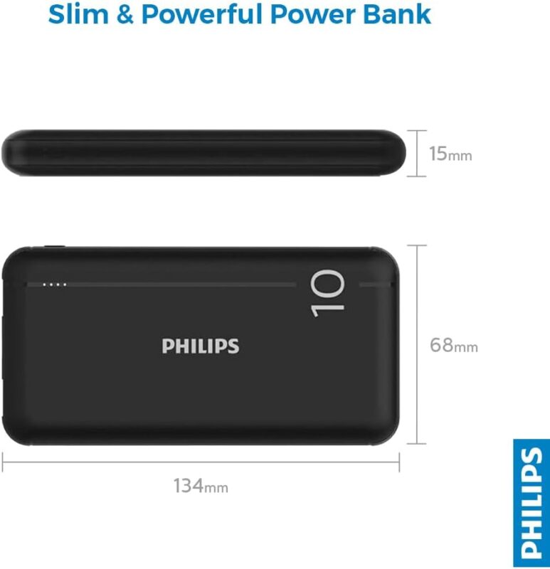 Philips 10000mAh Power Bank 5V/2.1A with Dual USB A and USB-C Input ...